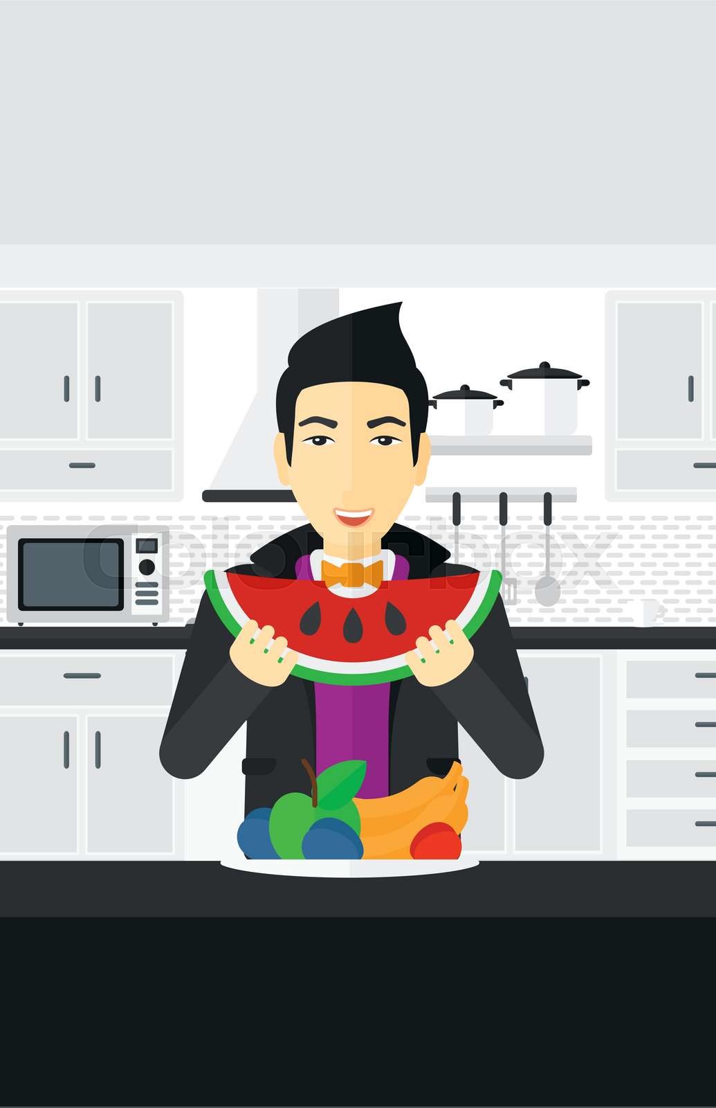 Man eating watermelon. | Stock vector | Colourbox