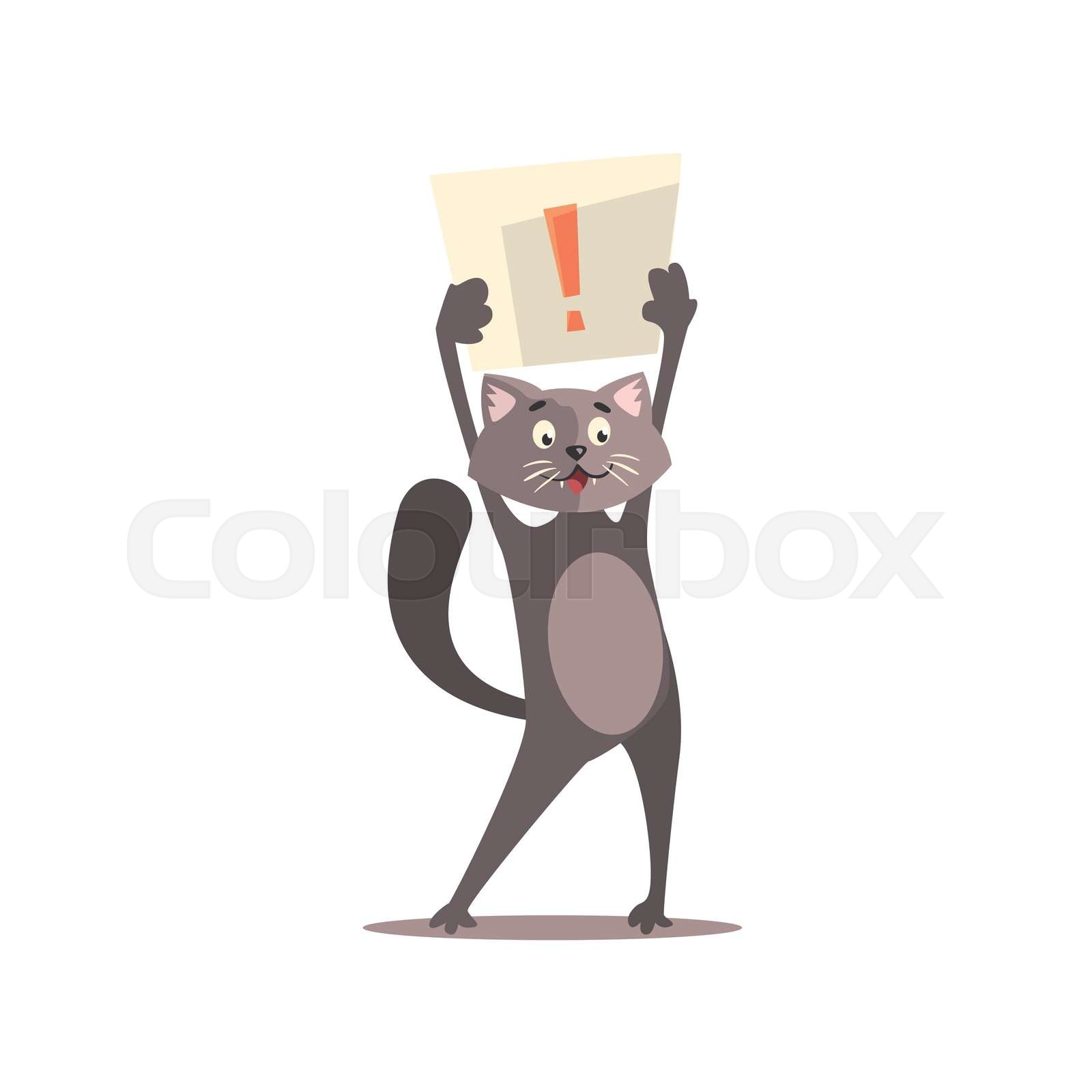 Cat Holding Paper With Exclamation Point | Stock vector | Colourbox