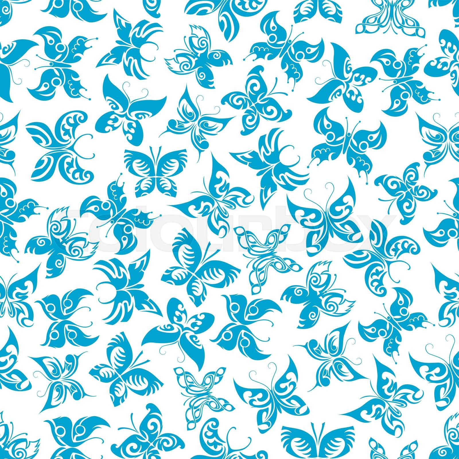 Flying blue butterflies seamless pattern | Stock vector | Colourbox