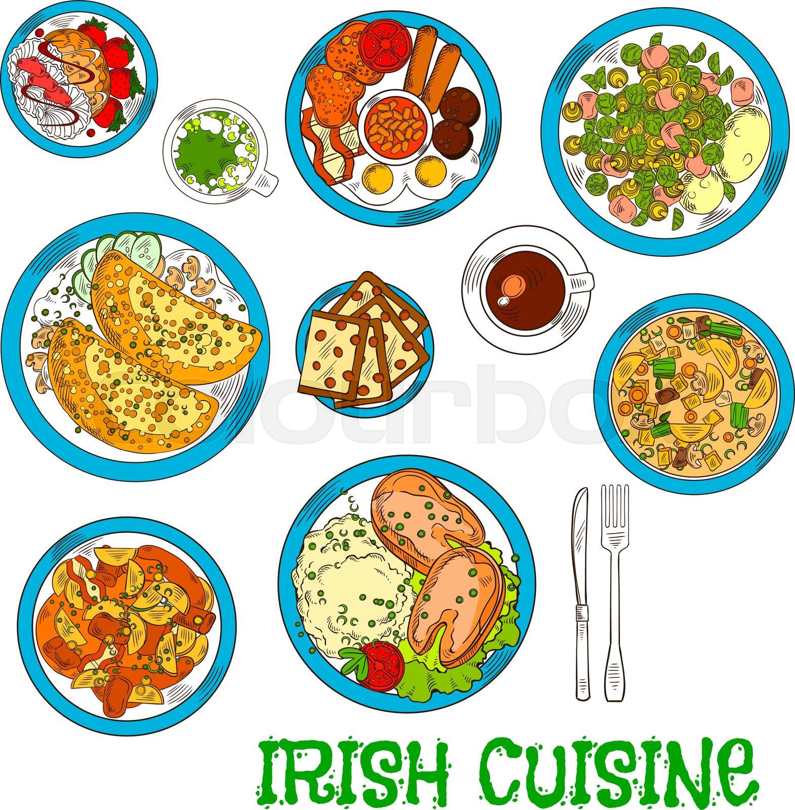 Irish national cuisine dishes set | Stock vector | Colourbox
