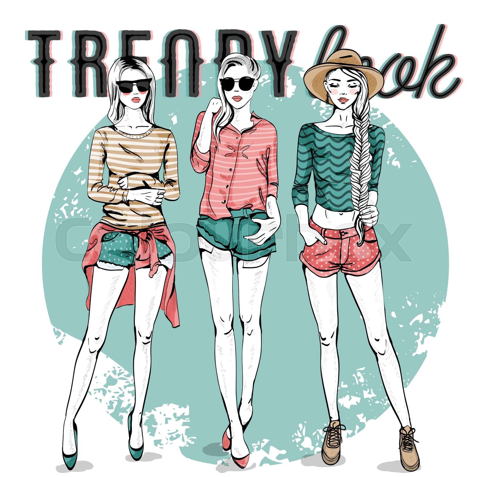 Vector set with trendy girls | Stock vector | Colourbox