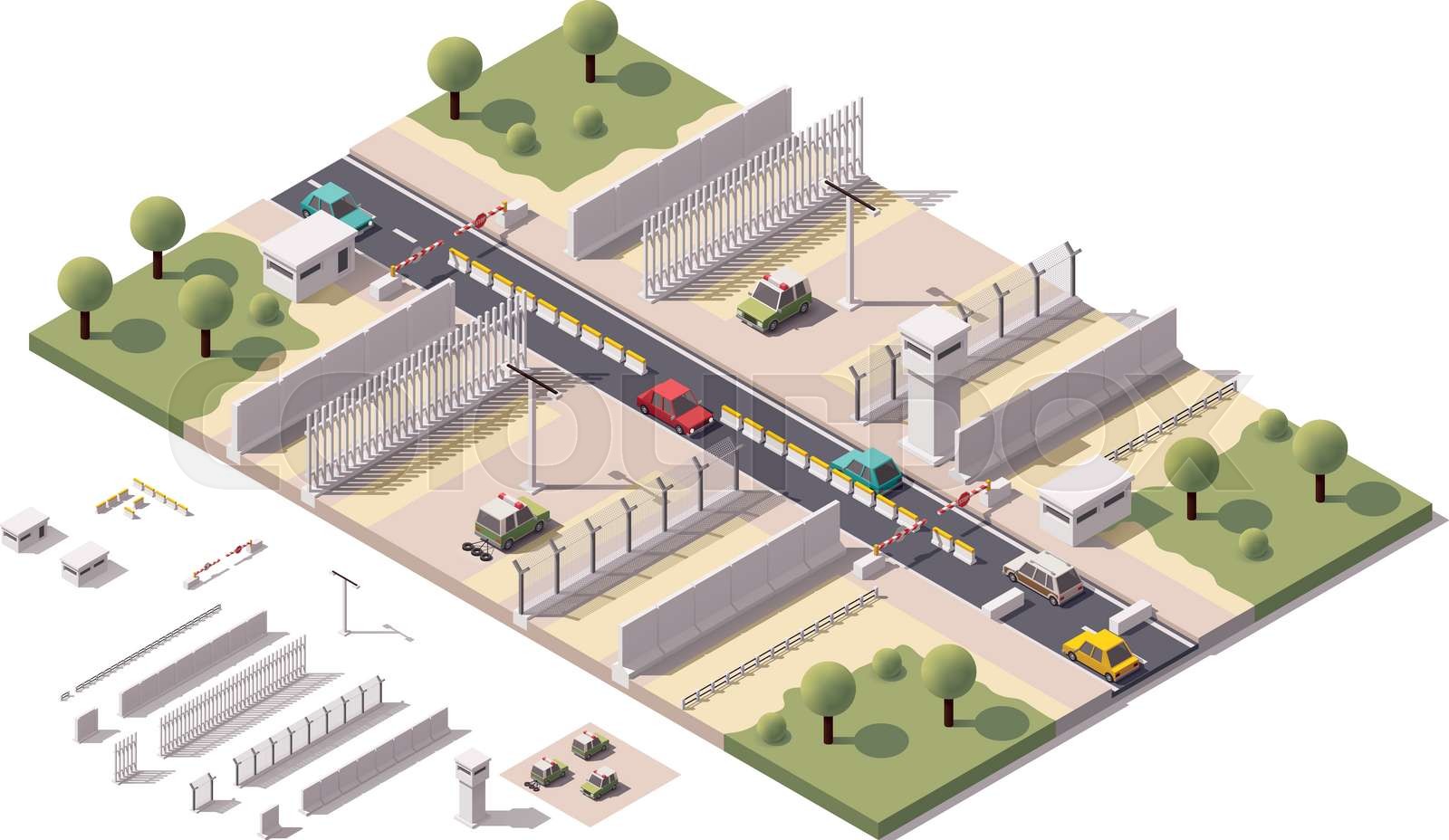 Vector isometric border checkpoint | Stock vector | Colourbox