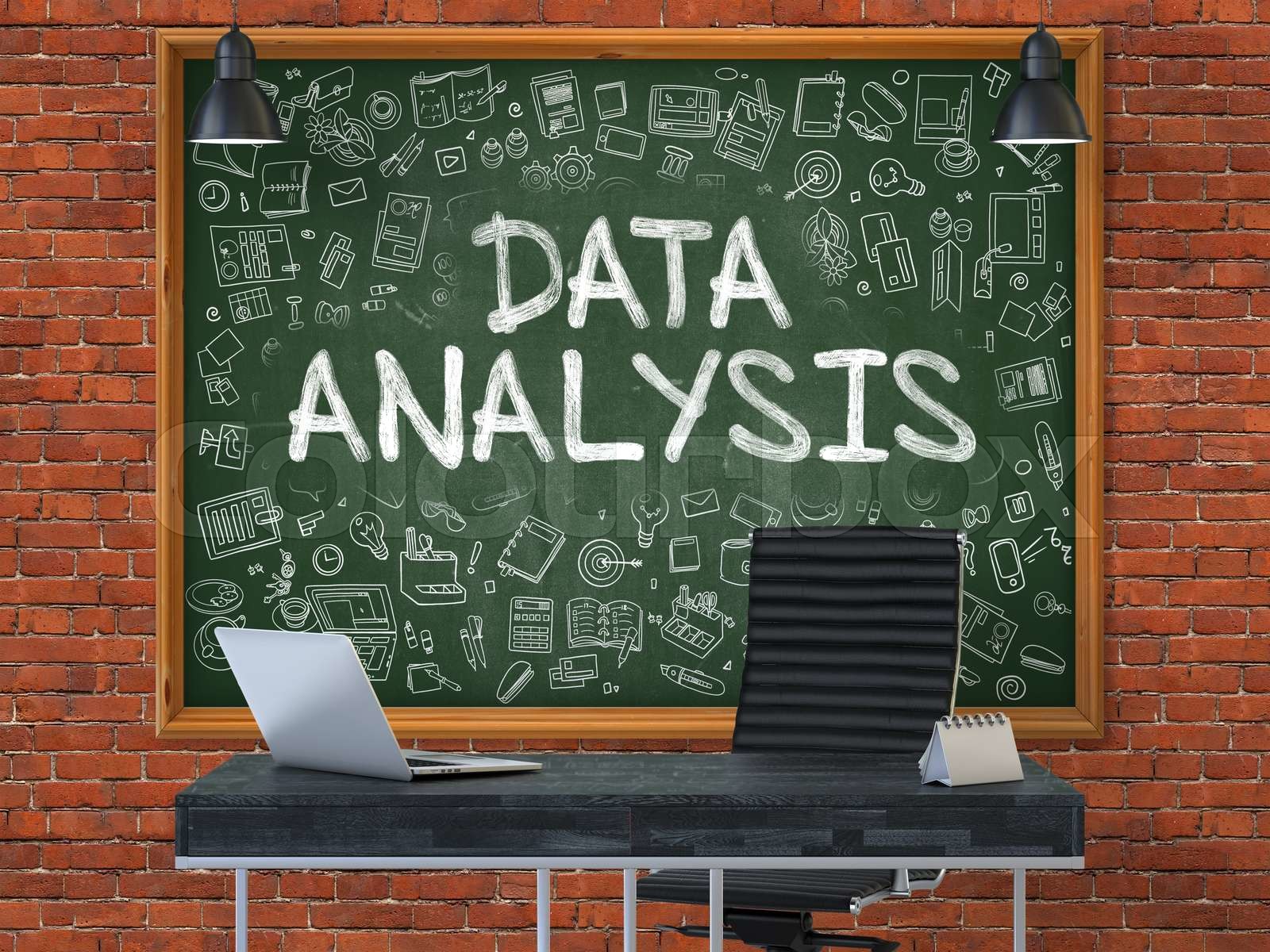 Hand Drawn Data Analysis on Office Chalkboard. | Stock image | Colourbox