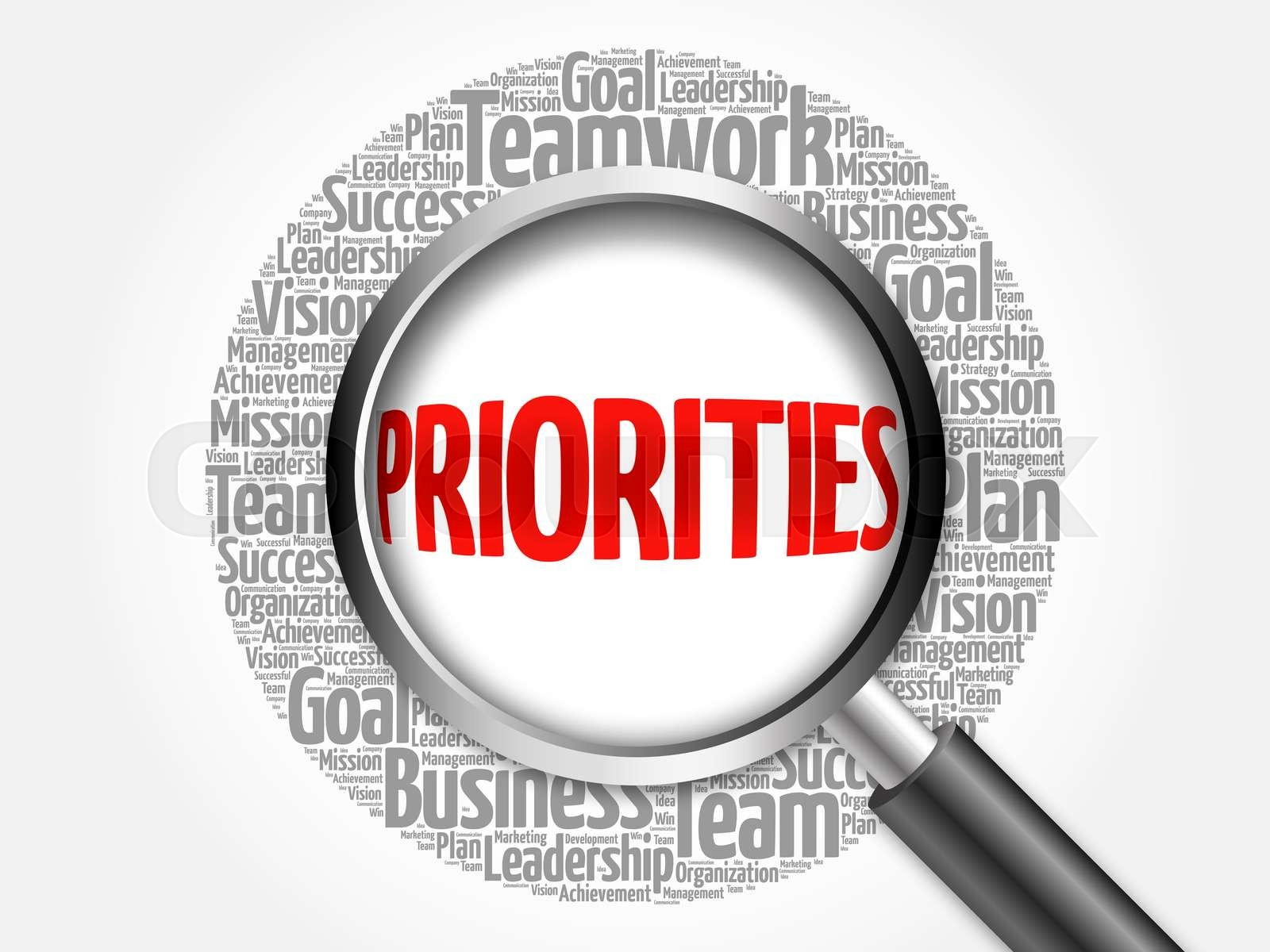PRIORITIES word cloud with magnifying glass | Stock image | Colourbox