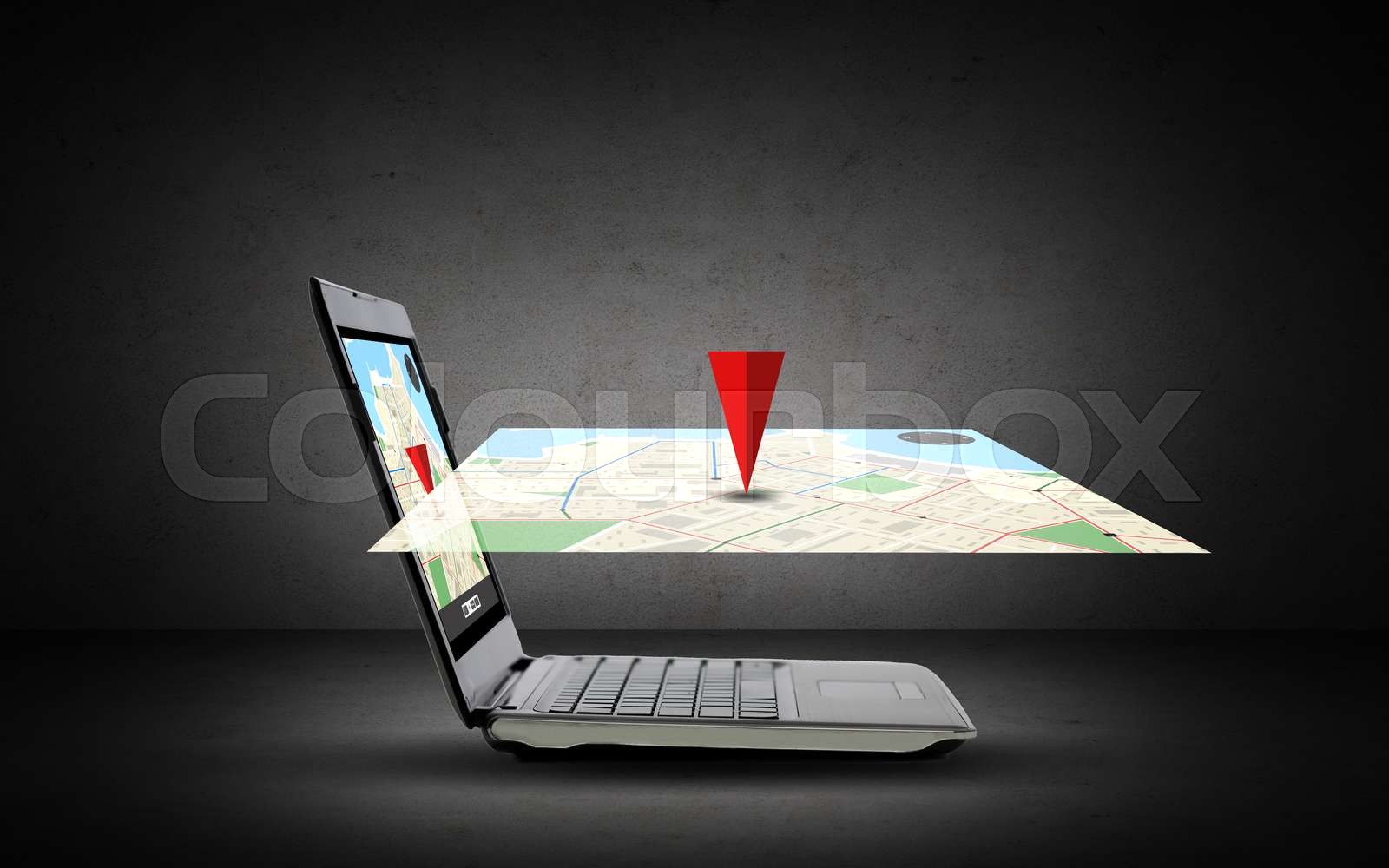 Laptop Computer With Gps Navigator Map On Screen Stock Image Colourbox