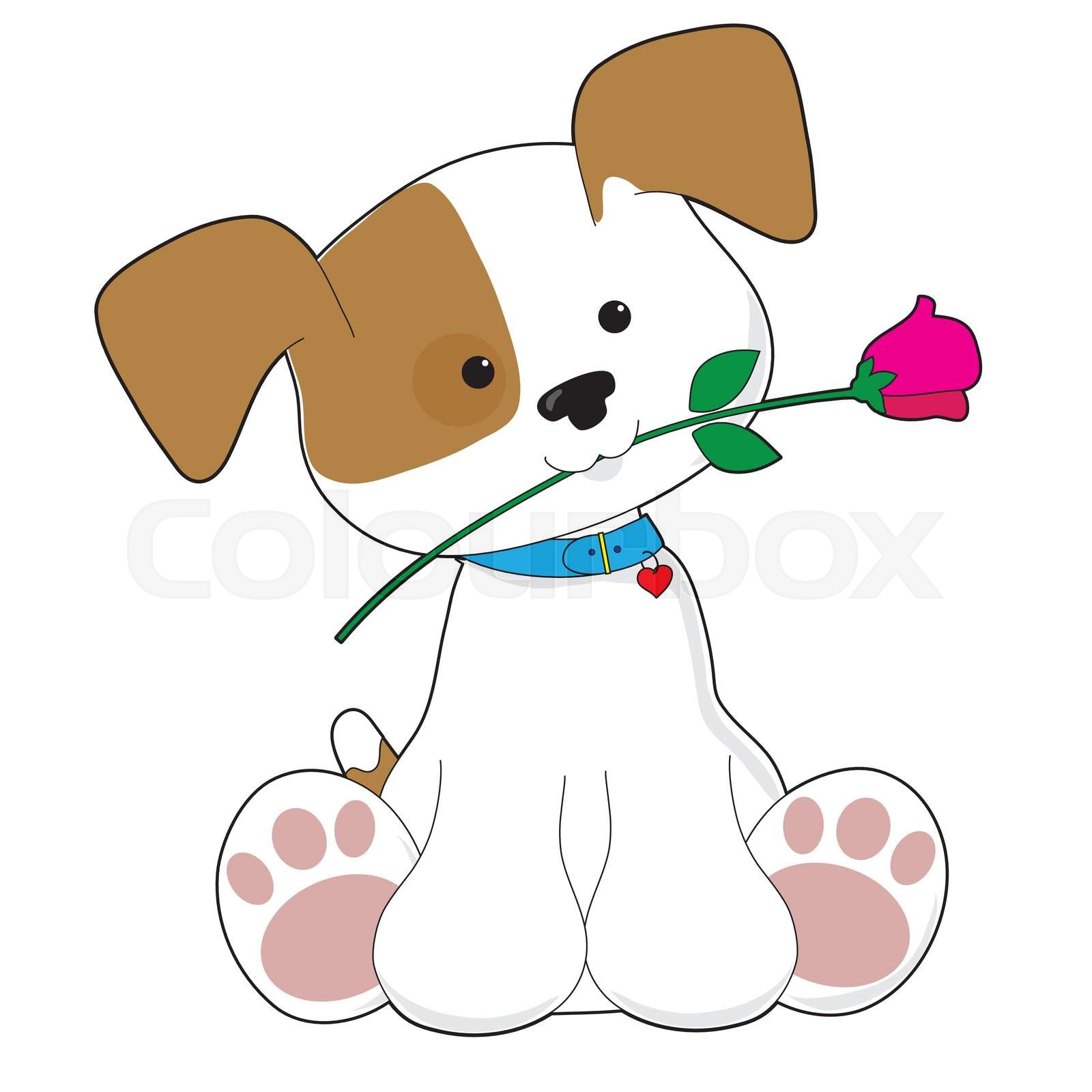 Cute Puppy with Rose | Stock vector | Colourbox