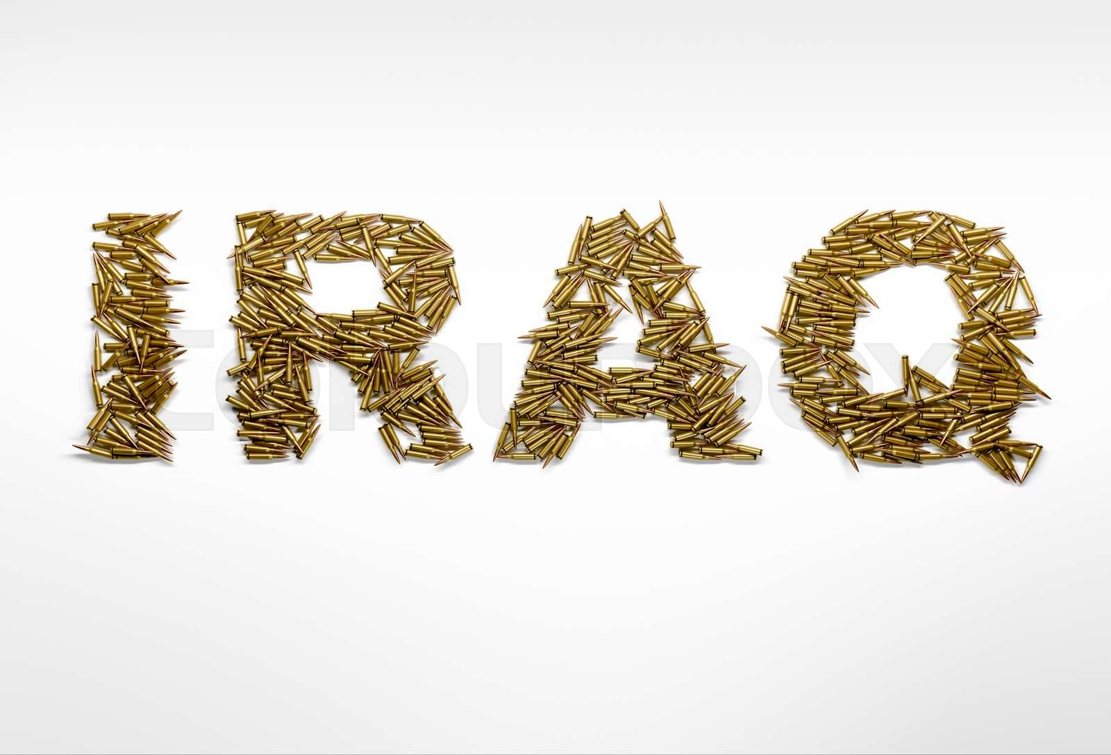 Concept of war in Iraq. Word Iraq typed with font made of bullets ...
