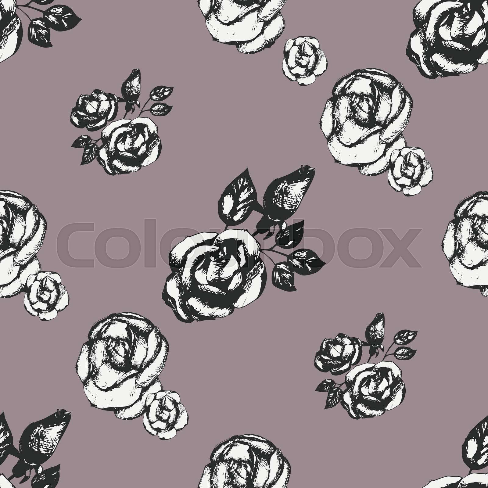 Vintage black and white rose pattern | Stock vector | Colourbox
