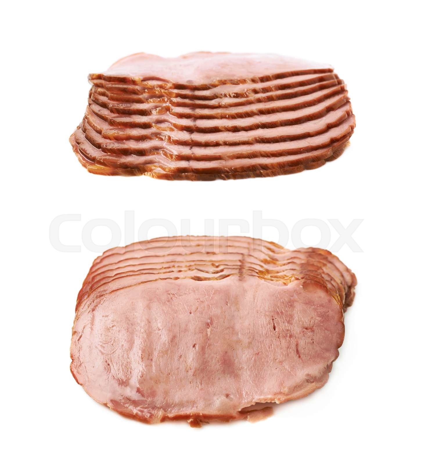Pile of ham slices isolated | Stock image | Colourbox