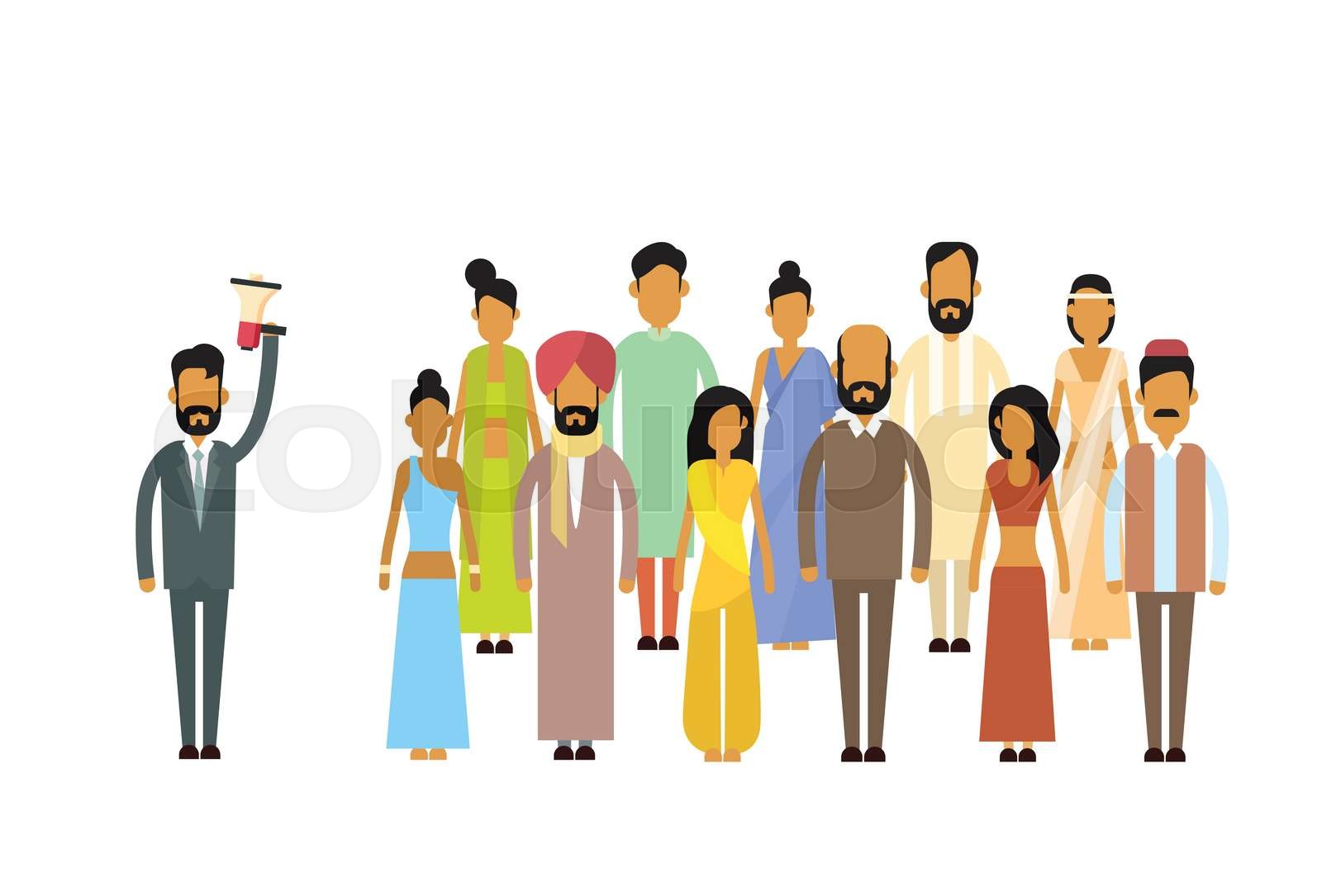 Indian Businessman Boss Hold Megaphone Loudspeaker India Colleagues ...