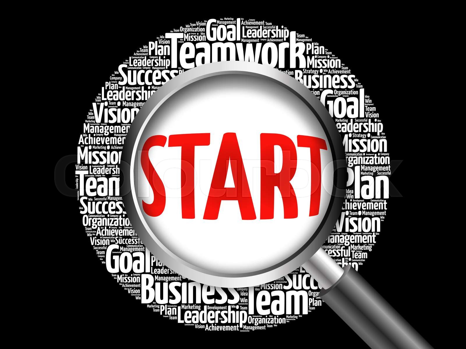 START word cloud with magnifying glass | Stock image | Colourbox