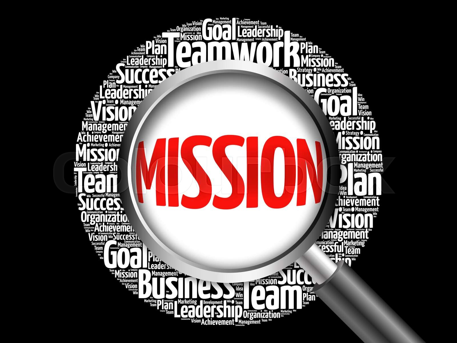 MISSION word cloud with magnifying glass | Stock image | Colourbox