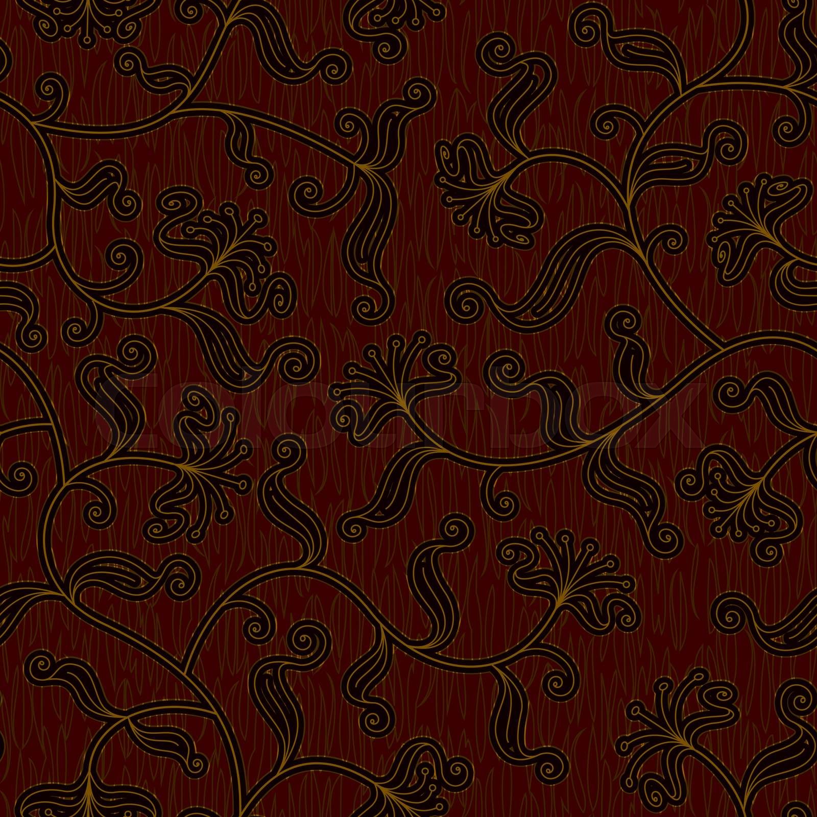 seamless floral dark red damask pattern background | Stock vector ...