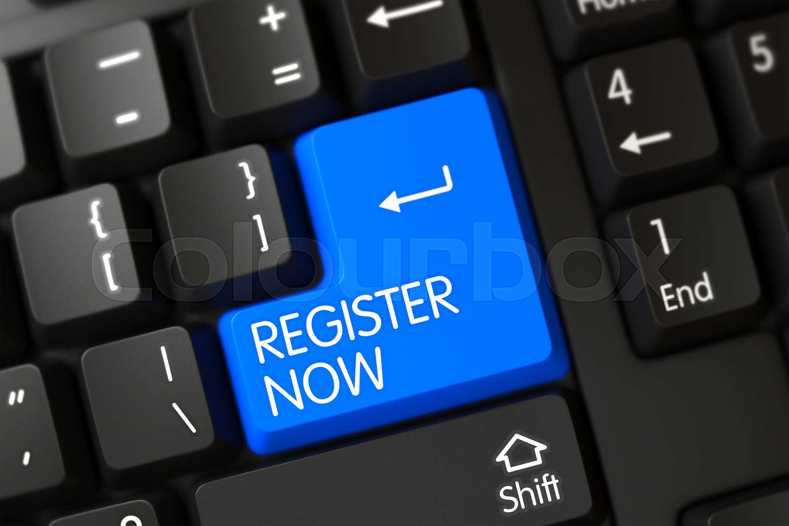 Keyboard with Blue Keypad - Register Now. | Stock image | Colourbox