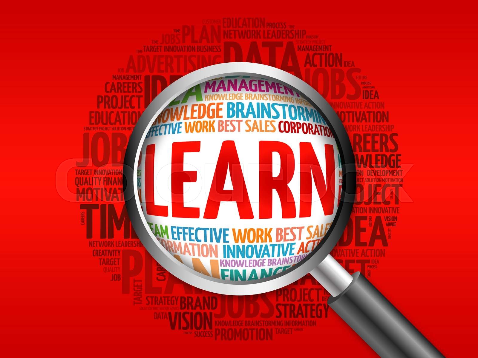 LEARN word cloud with magnifying glass | Stock image | Colourbox