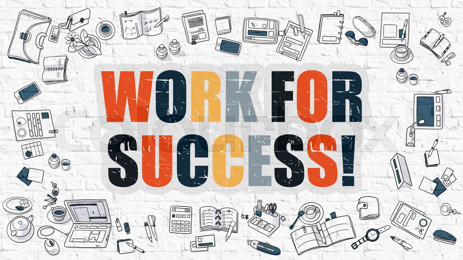 Work for Success in Multicolor. Doodle Design. | Stock image | Colourbox