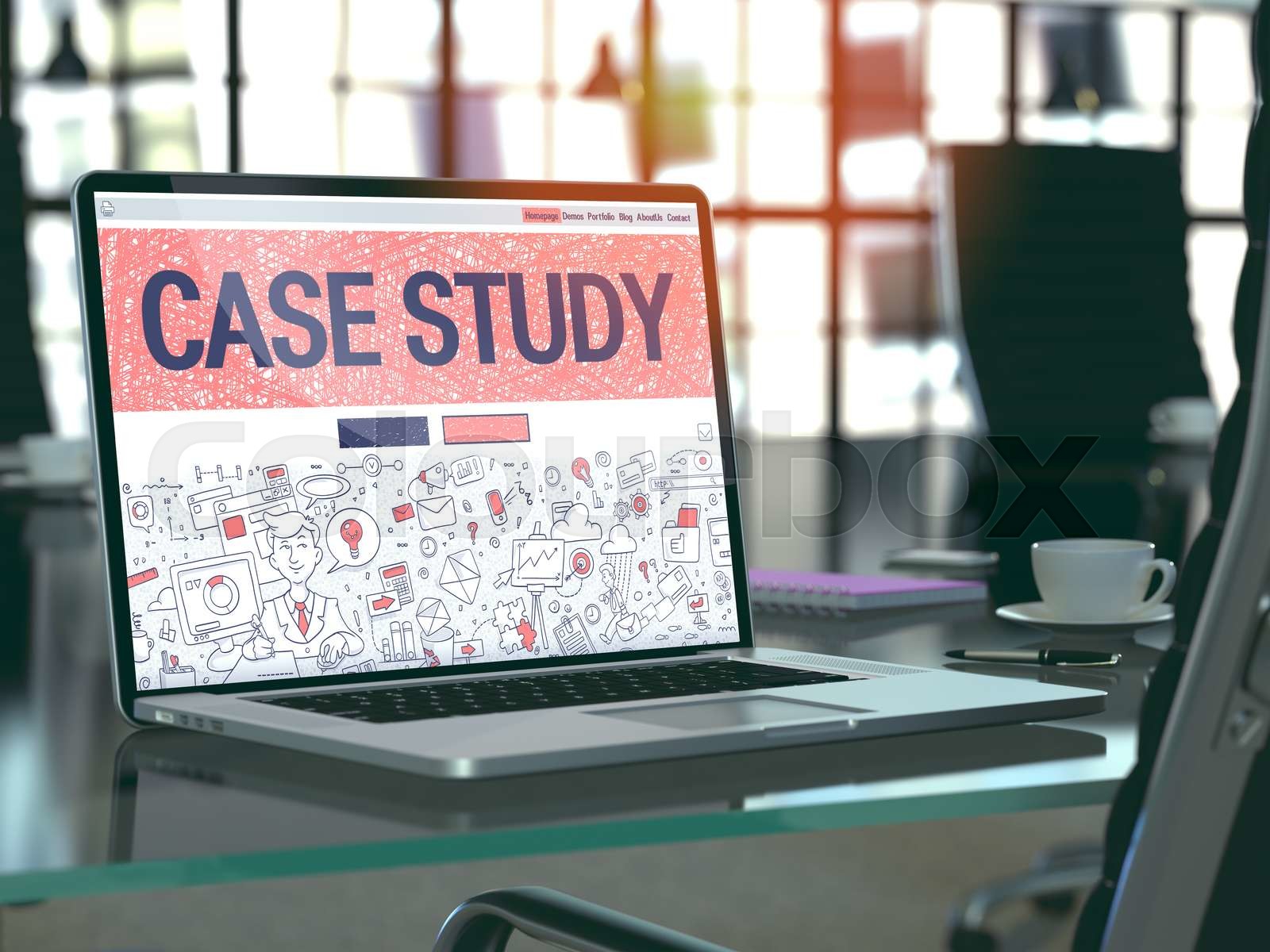 Case Study on Laptop in Modern Workplace Background. | Stock image ...