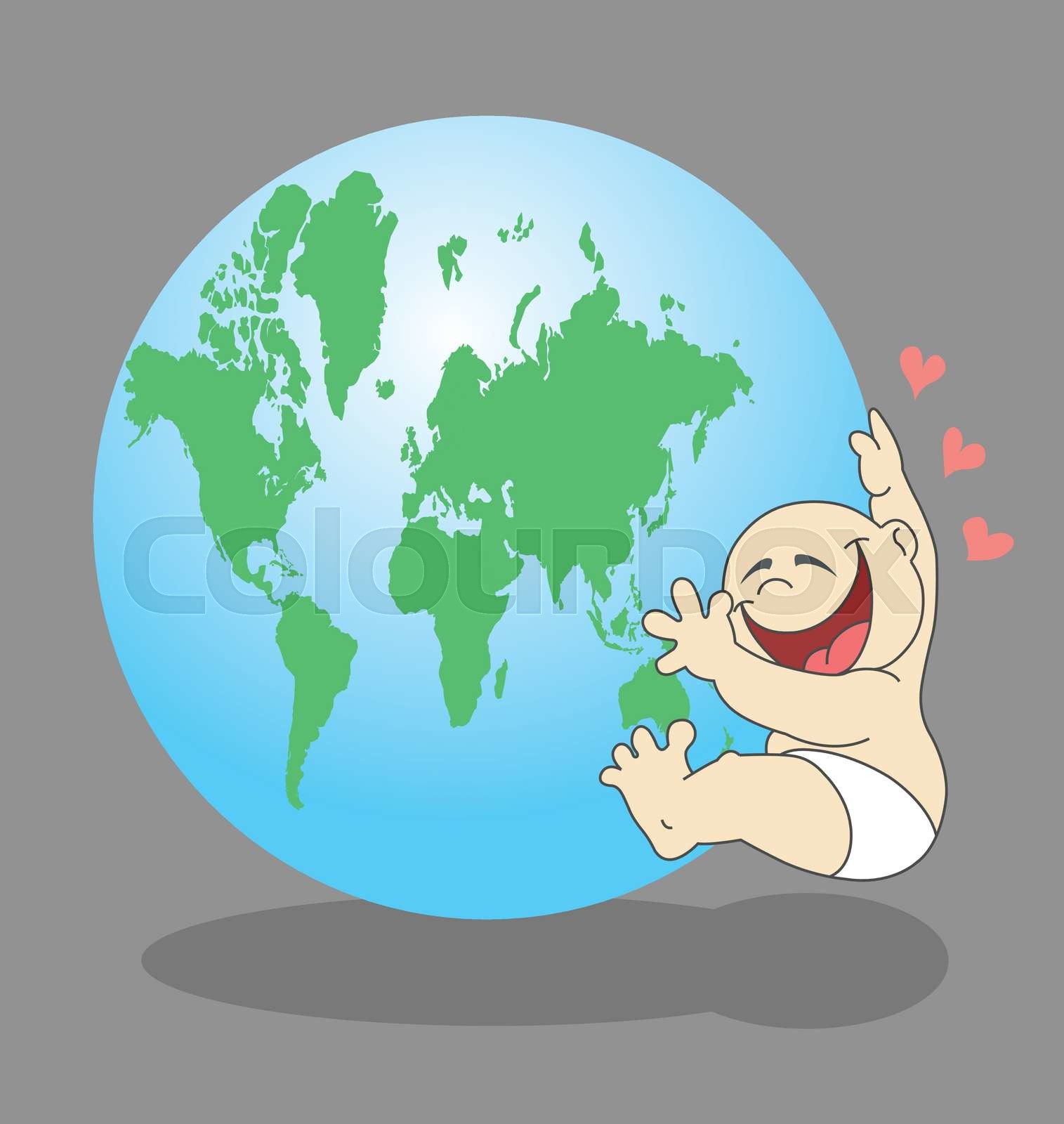 Happy baby with earth | Stock vector | Colourbox