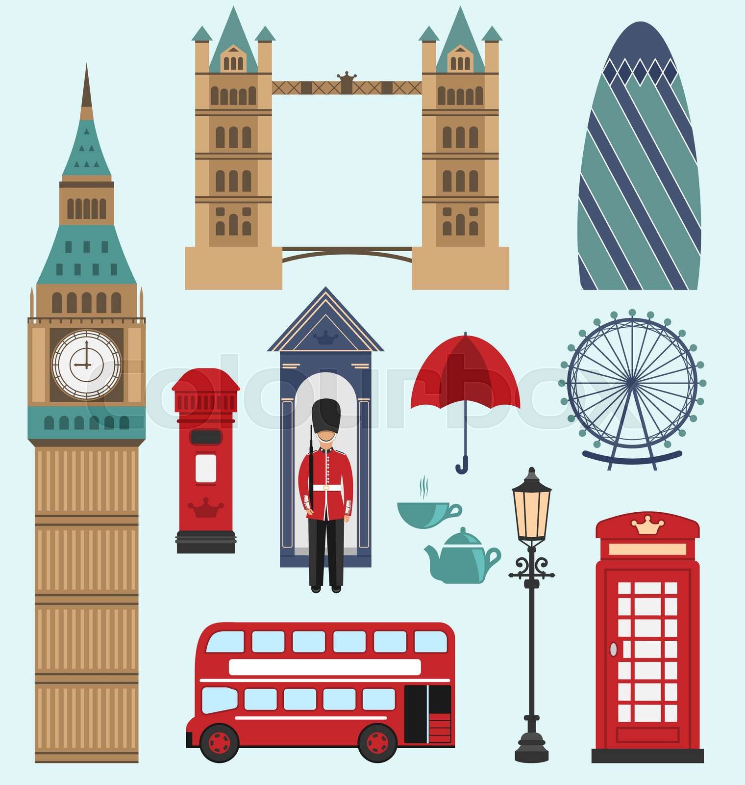 London,United Kingdom Flat Icons | Stock vector | Colourbox