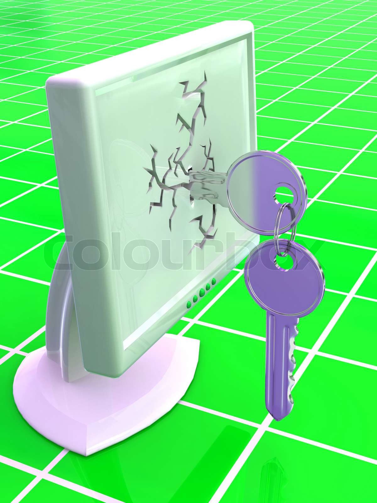 Monitors with keys. 3d | Stock image | Colourbox