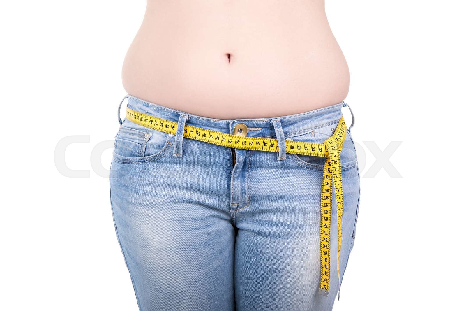 close up of overweight woman's belly isolated on white | Stock image ...