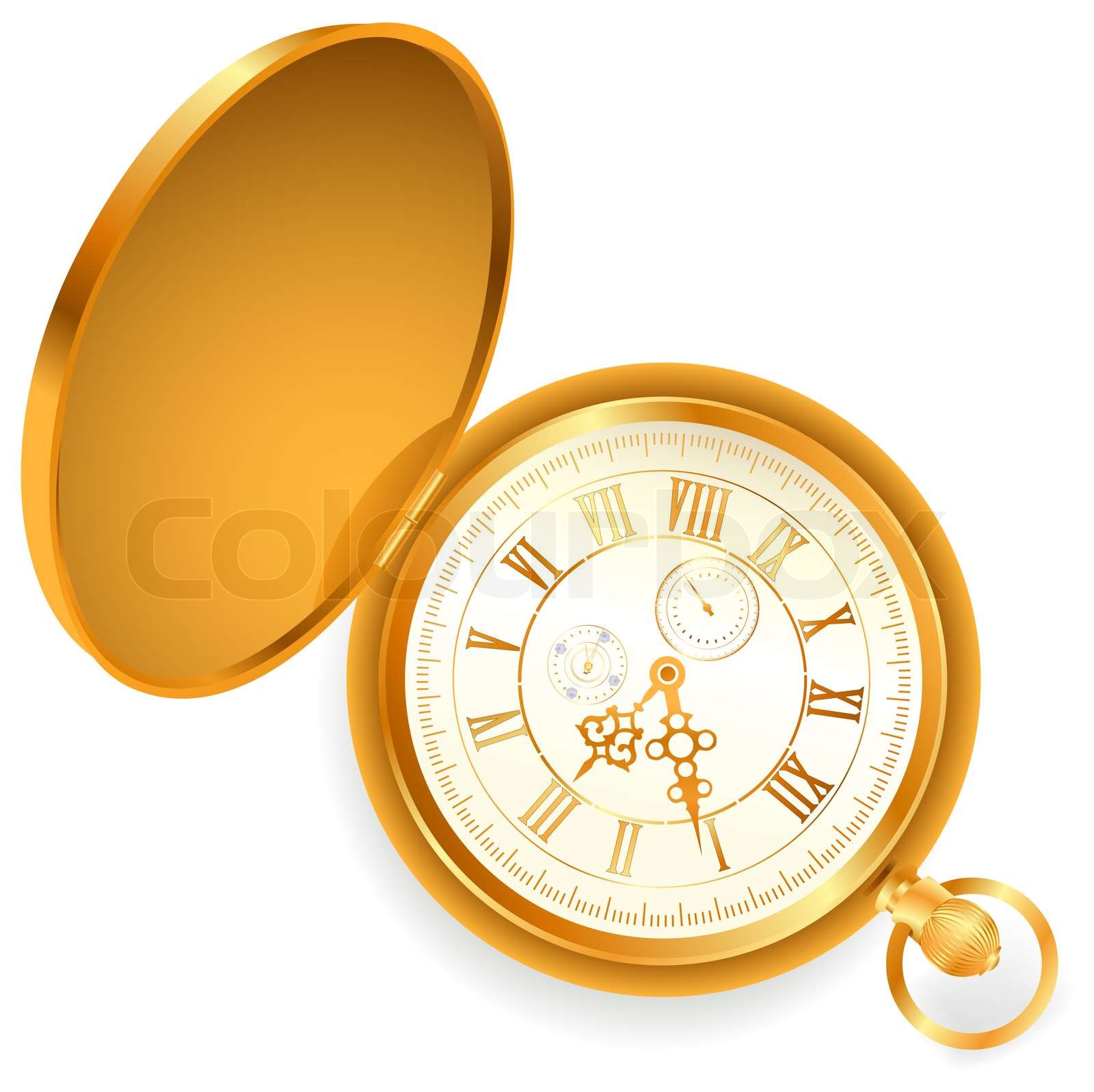 illustration of old opened vintage pocket clock against white | Stock ...