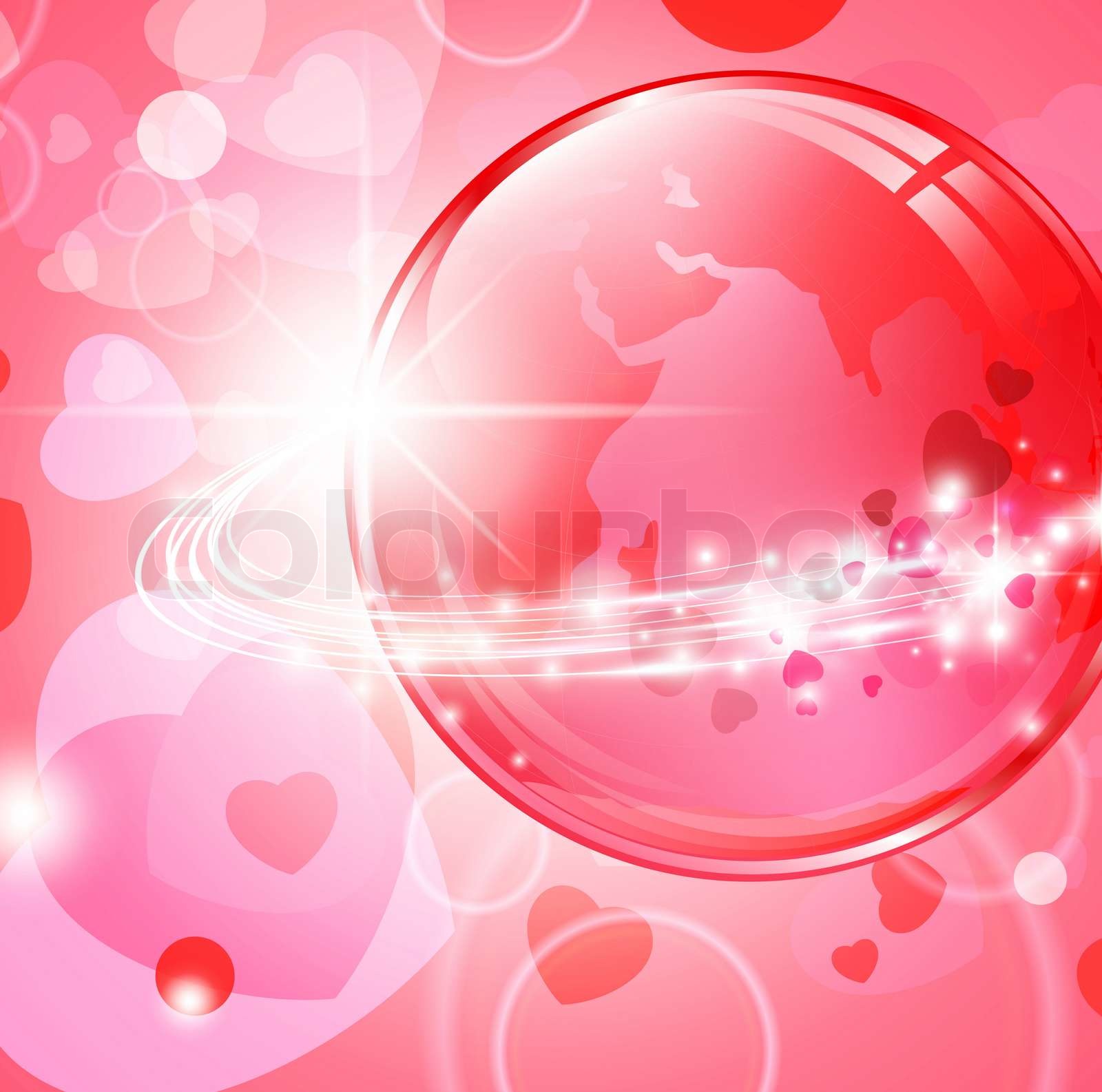 Jorden med lys fibre og hjerter over pink | Stock foto | Colourbox