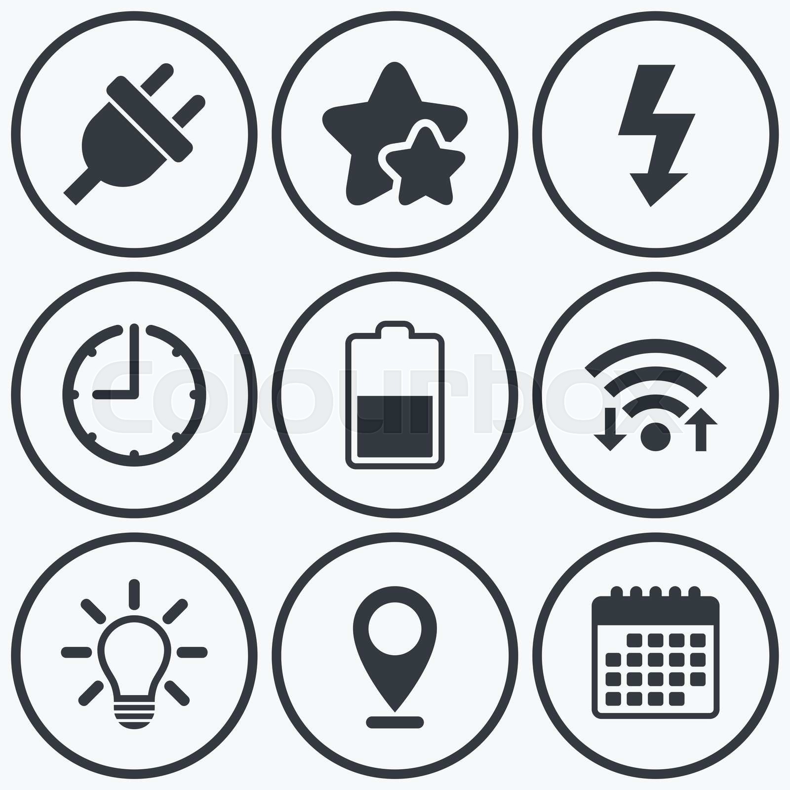 Electric plug sign. Light lamp and battery half. | Stock vector | Colourbox