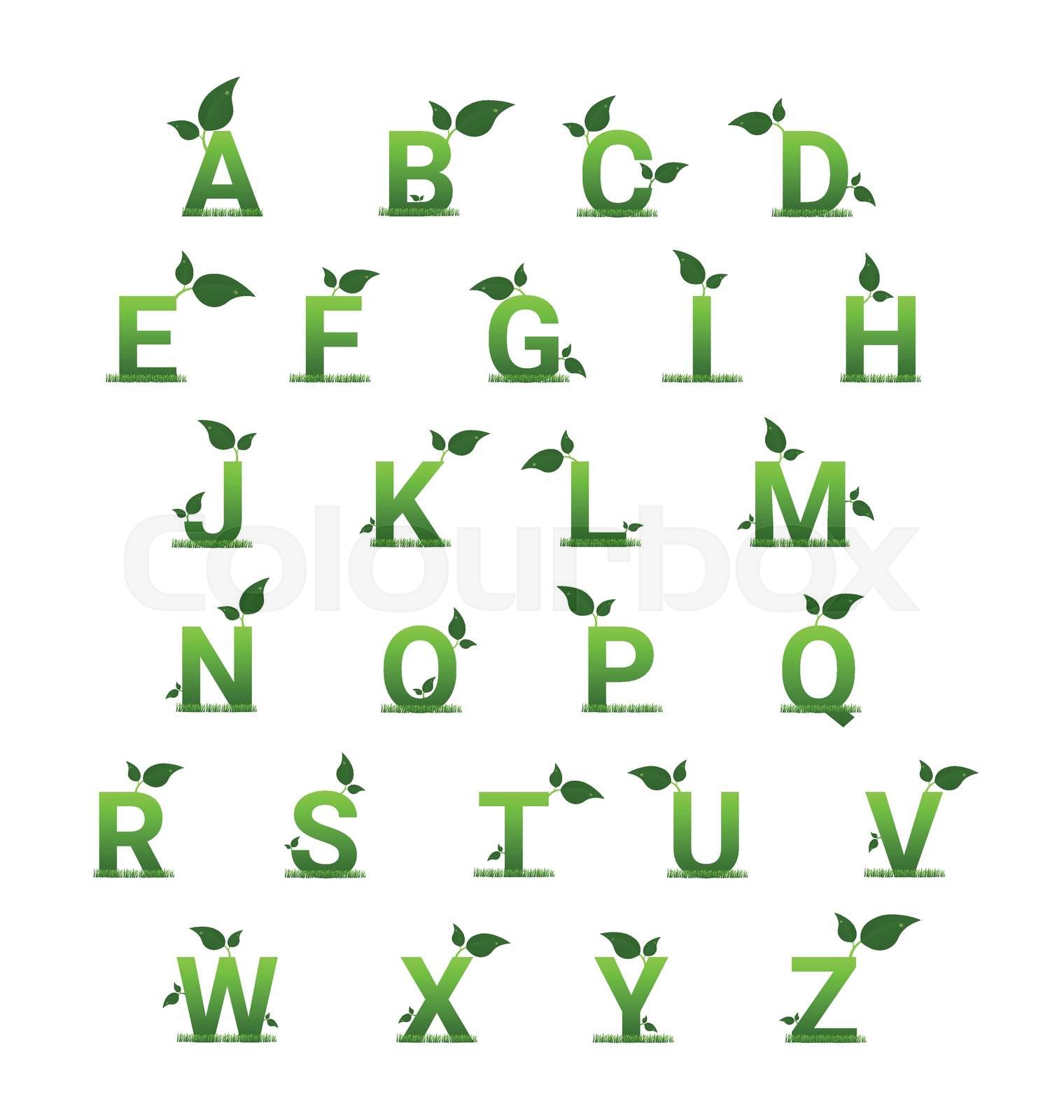 Green herbal alphabet with leaves | Stock vector | Colourbox