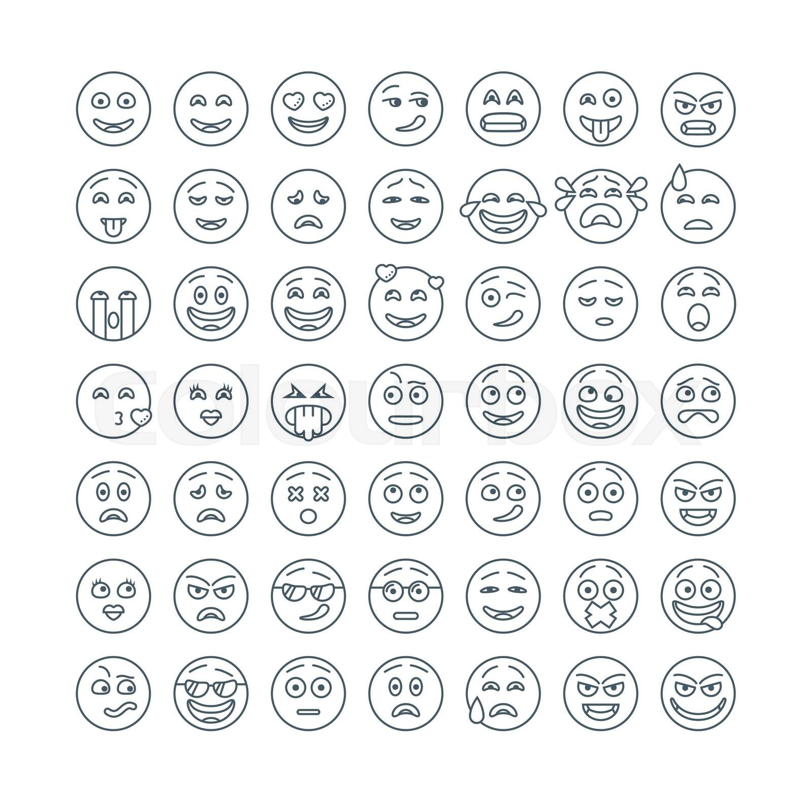 Line flat emoticons set. Modern flat smileys icon collection. | Stock ...