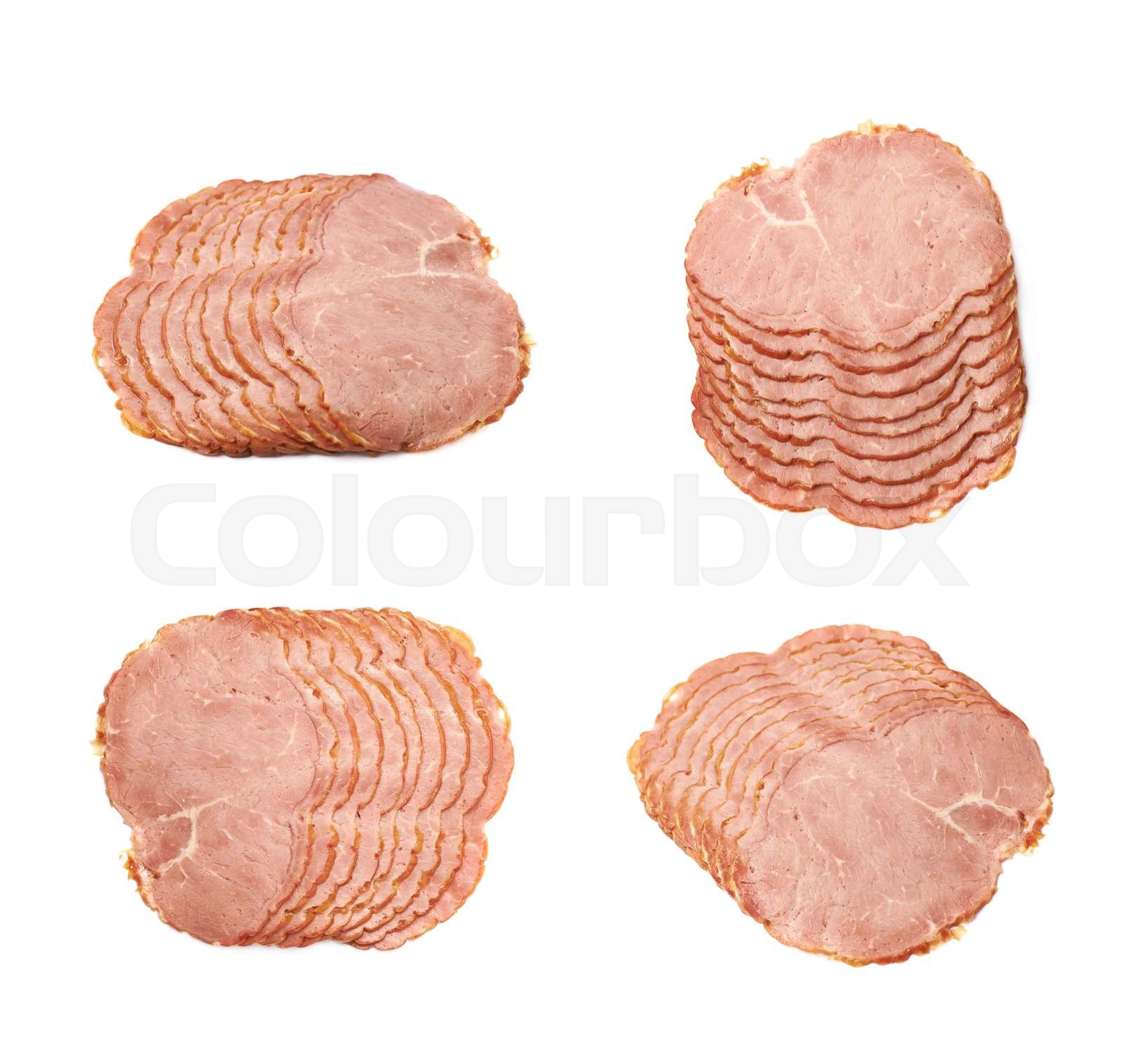 Stack of ham slices isolated | Stock image | Colourbox