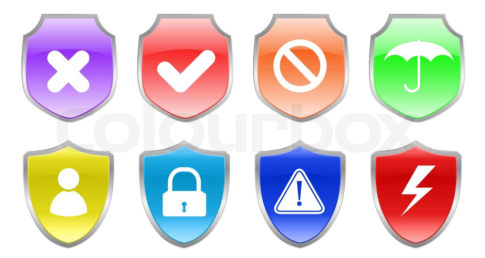 shield shape glossy buttons with signs | Stock vector | Colourbox