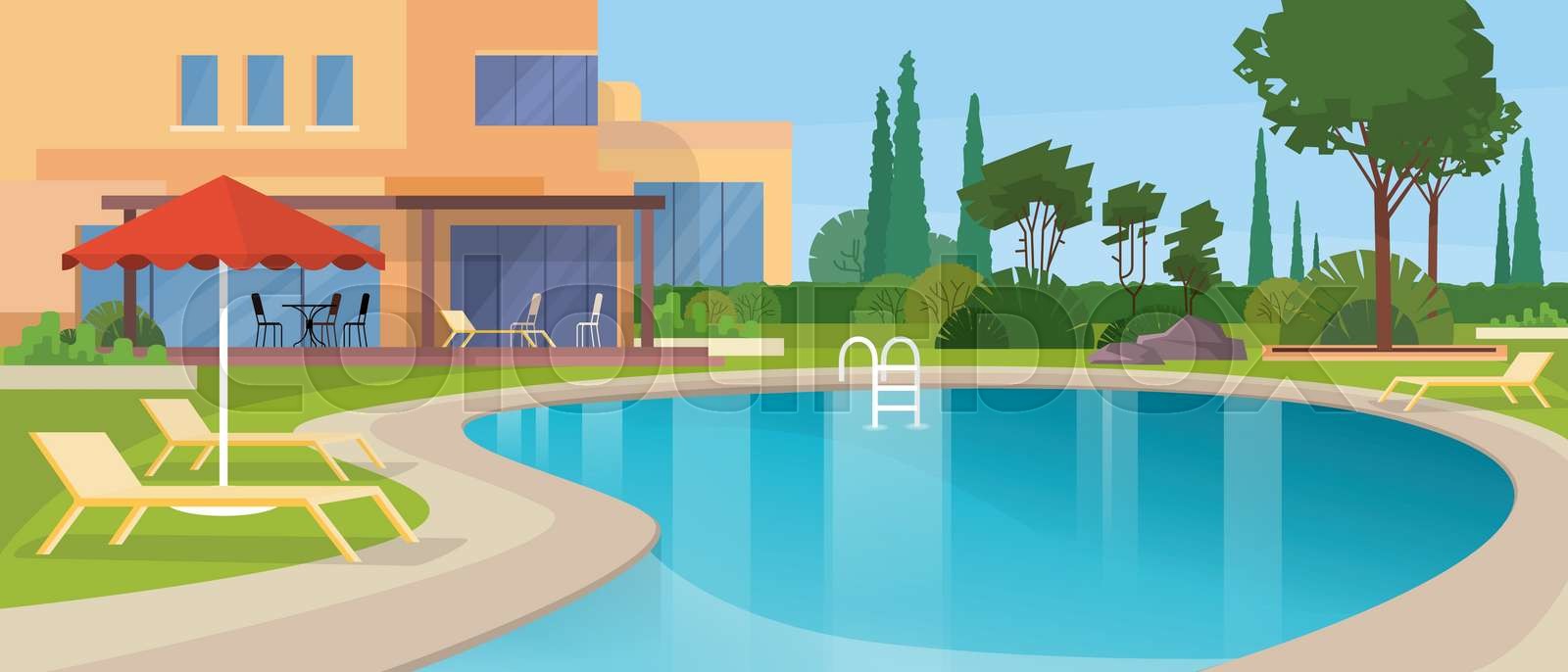 Swimming Pool Big Modern Villa Hotel House Exterior | Stock vector ...