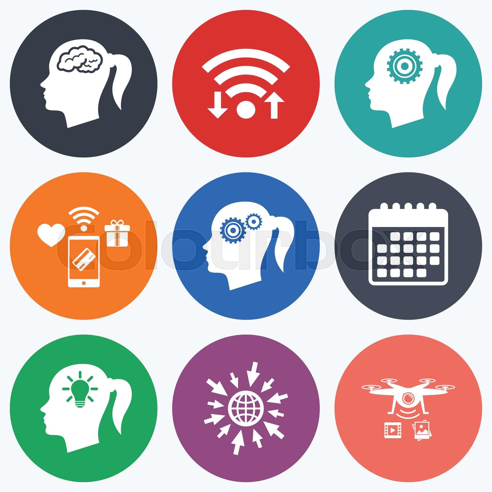 Head with brain icon.Female woman symbols. | Stock vector | Colourbox