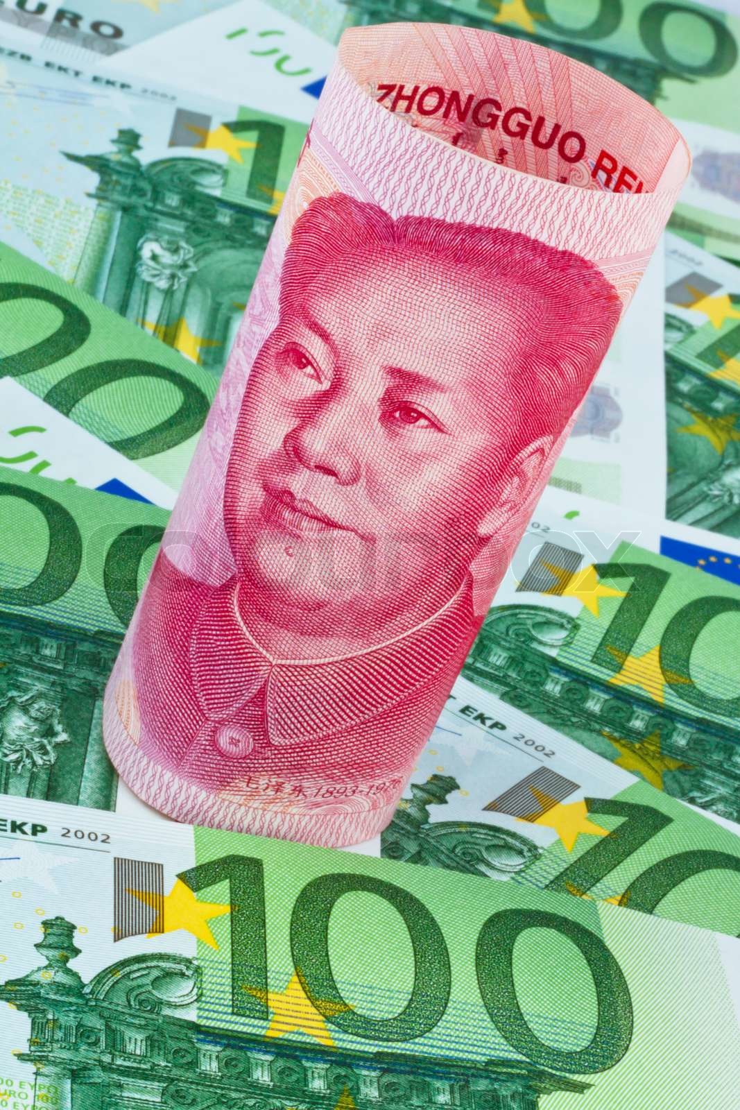 Chinesische Yuan Banknoten Und Euro Banknoten Geld Stock Bild Chinesische Yuan Banknoten Und Euro Banknoten Geld Stock Bild