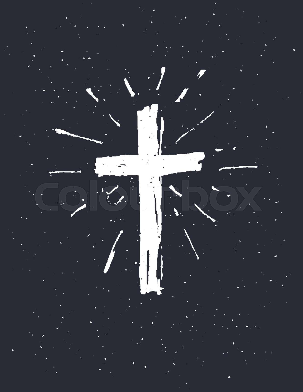 Hand drawn white grunge cross. | Stock vector | Colourbox