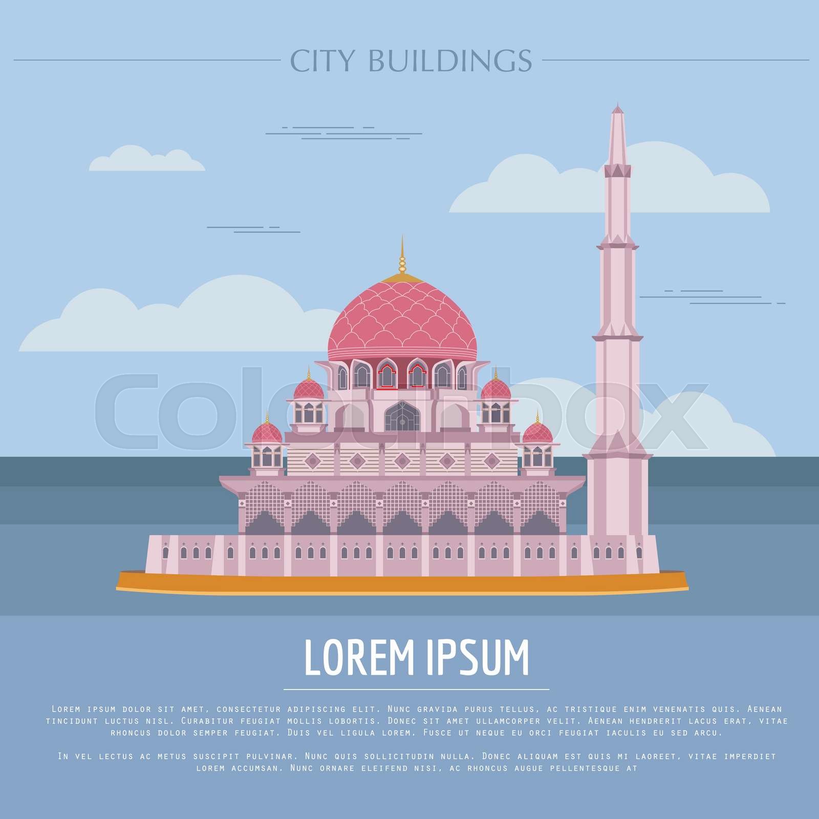 City buildings graphic template. Malaysia, Sultan Putra mosque. | Stock ...