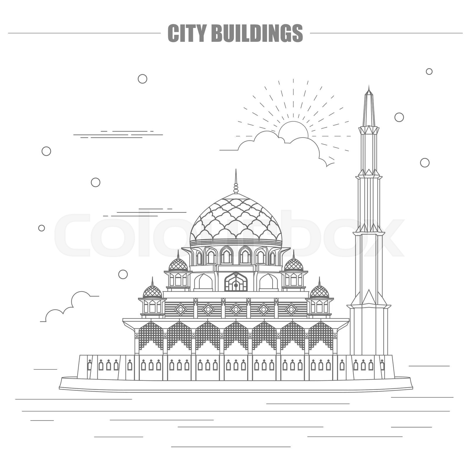 City buildings graphic template. Malaysia, Sultan Putra mosque. | Stock ...