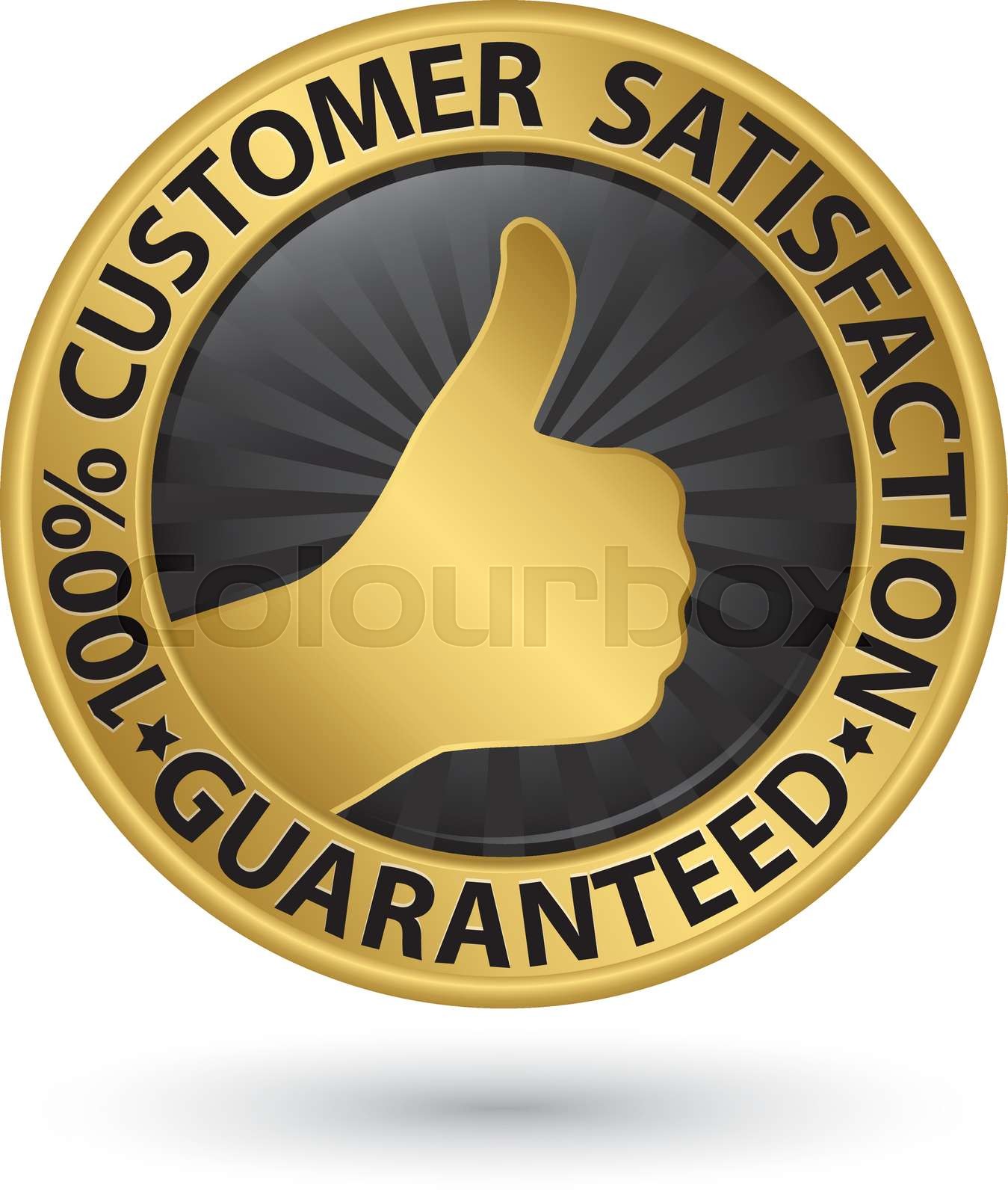 100 percent customer satisfaction guaranteed golden sign with ribbon ...