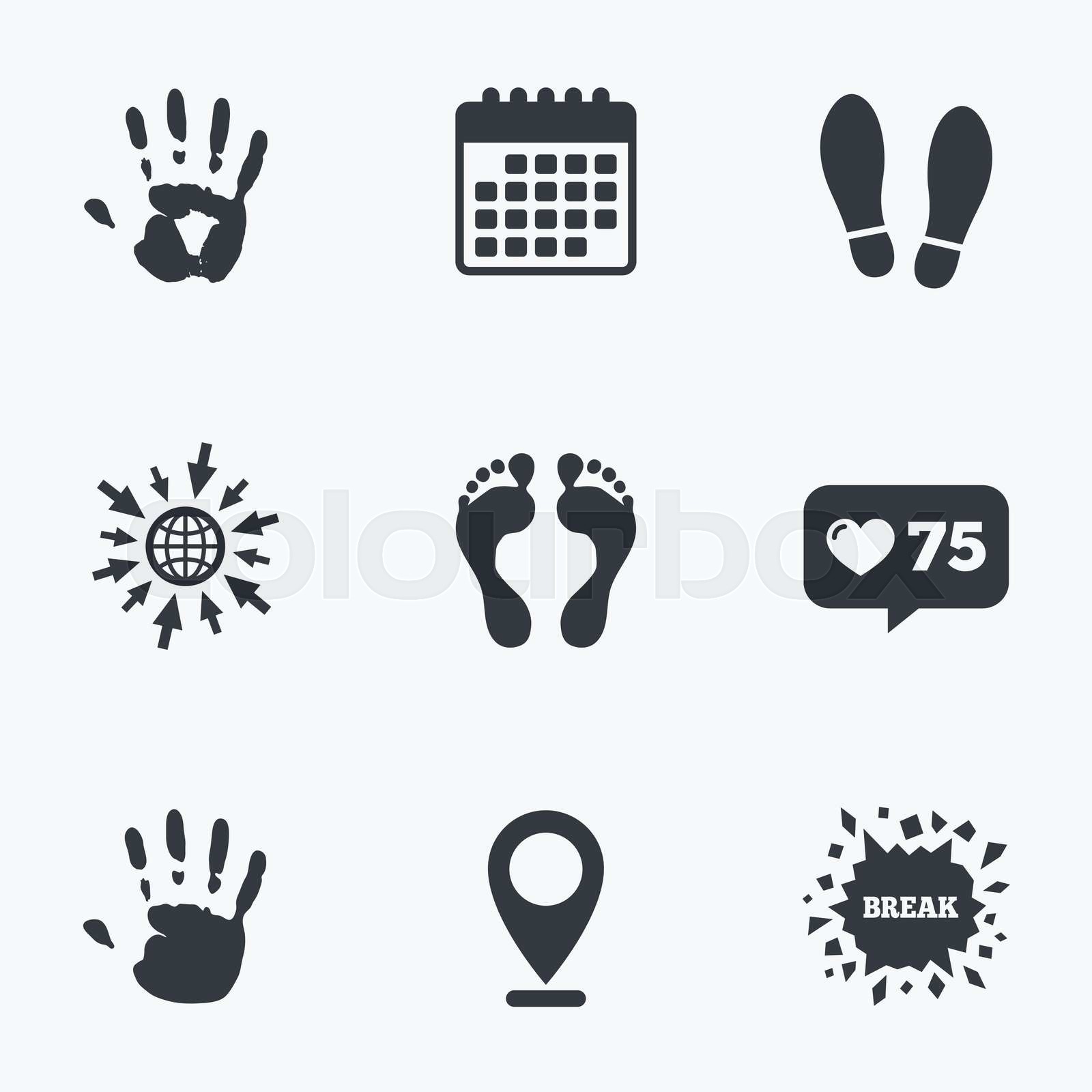 Hand and foot print icons. Imprint shoes symbol. | Stock vector | Colourbox