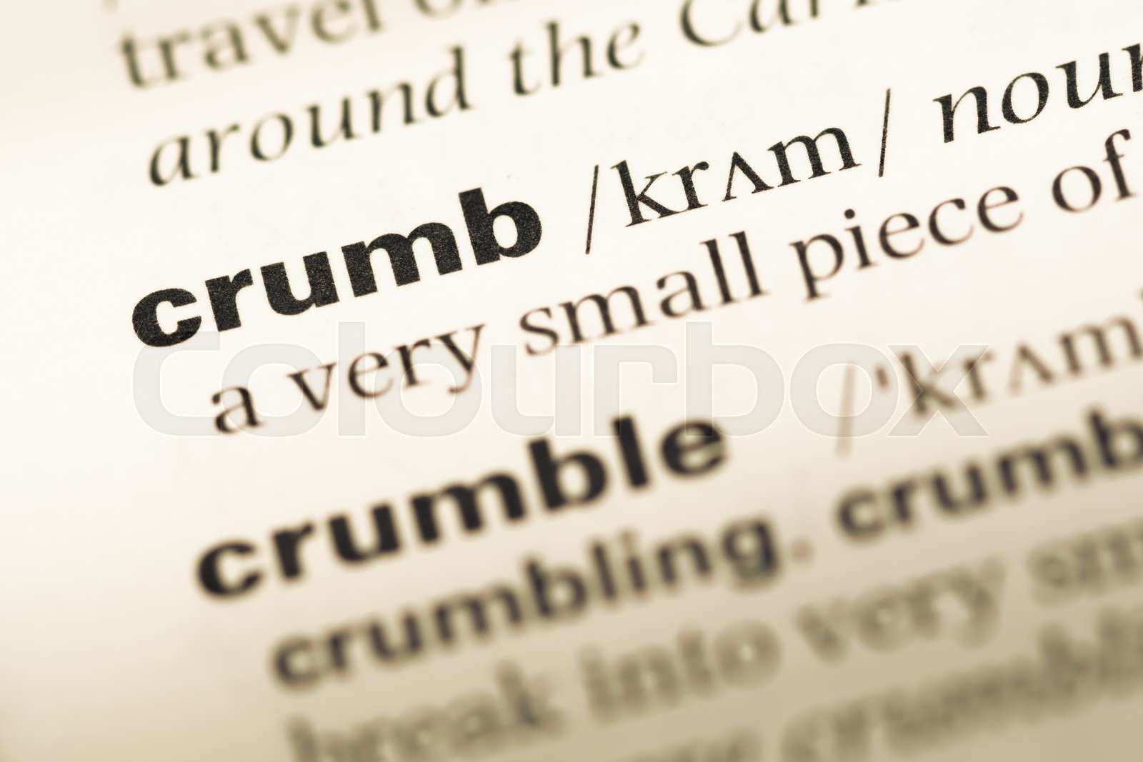 Close up of old English dictionary page with word crumb. | Stock image ...