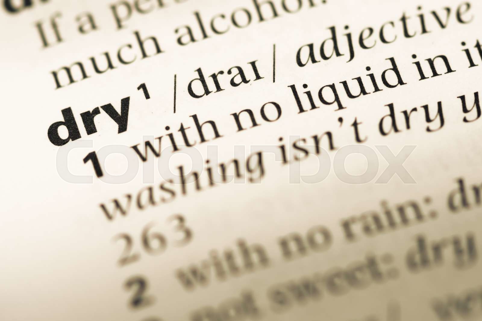 Close up of old English dictionary page with word dry. | Stock image ...