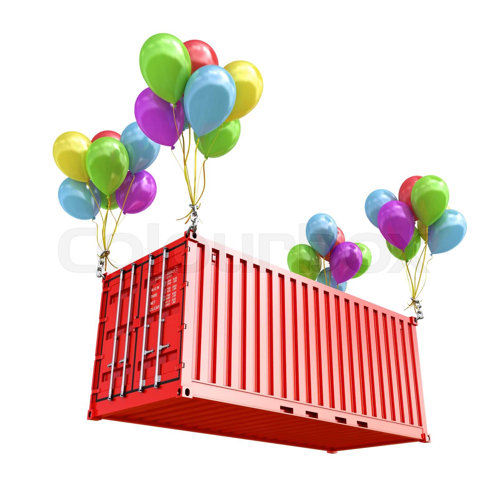 The concept of transportation. Balloons are a freight container. 3d ...