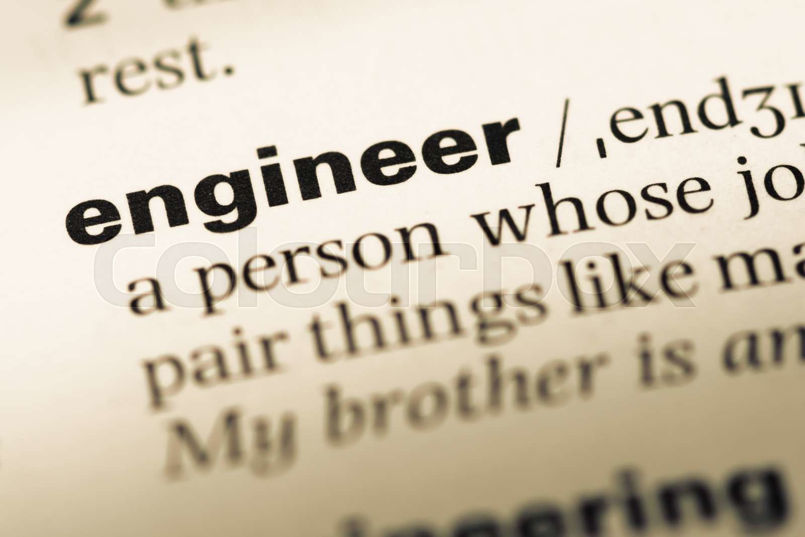 Close up of old English dictionary page with word engineer. | Stock ...