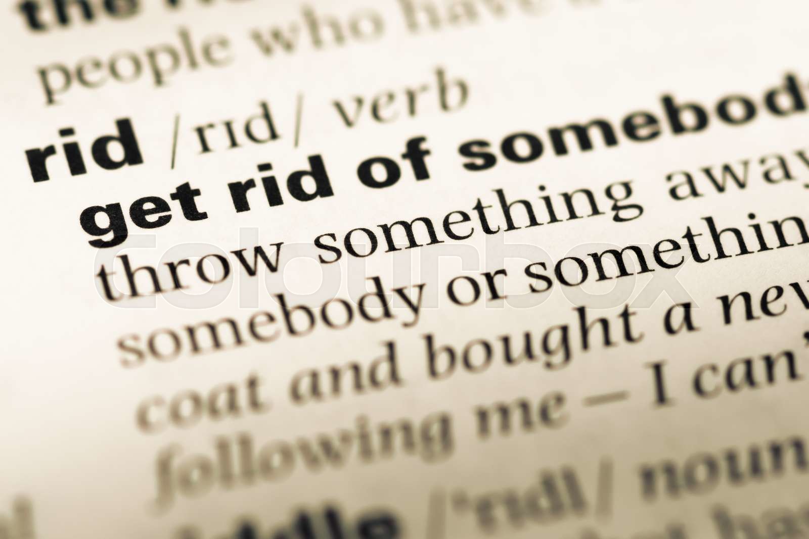 Close up of old English dictionary page with word get rid of. | Stock ...