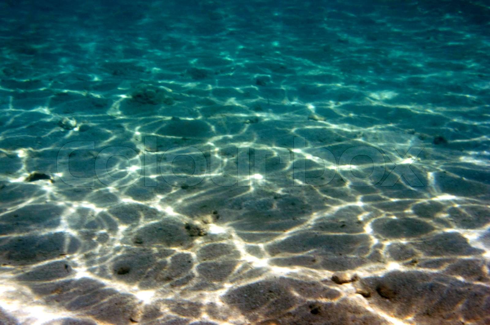 Sunlight reflecting on a the bottom of a shallow underwater bay ...