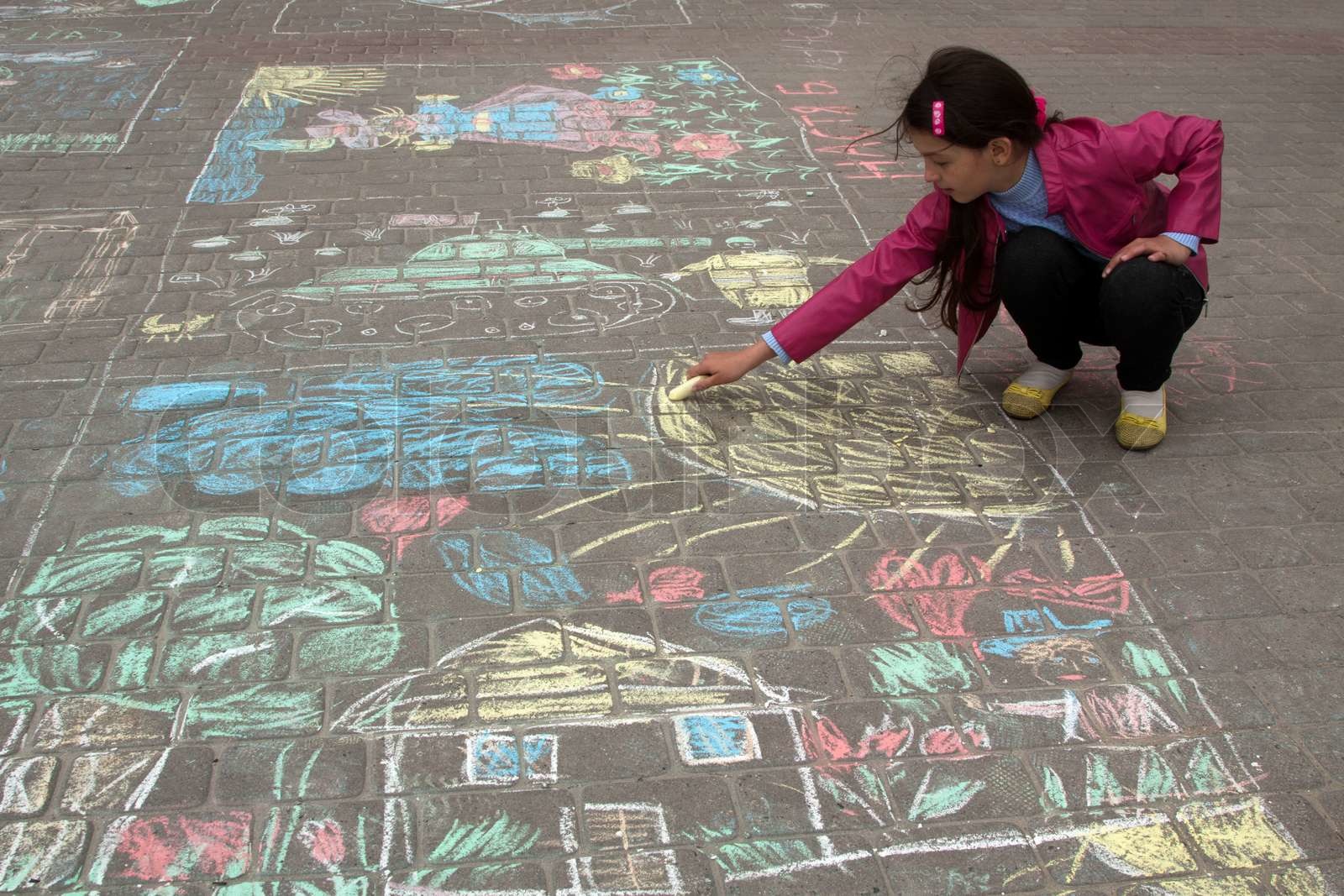 Children draw in the street | Stock image | Colourbox