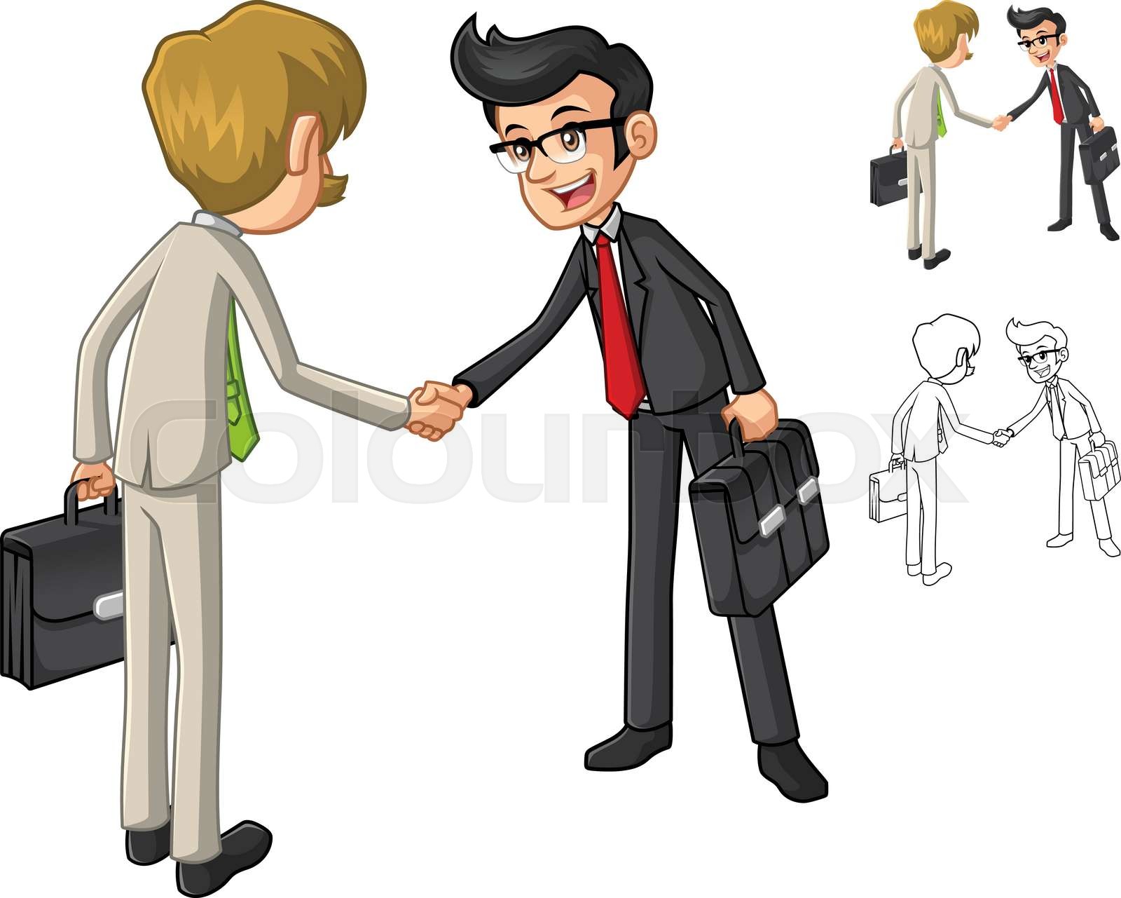 Businessman Shake Hands Poses with Client Cartoon Character | Stock ...