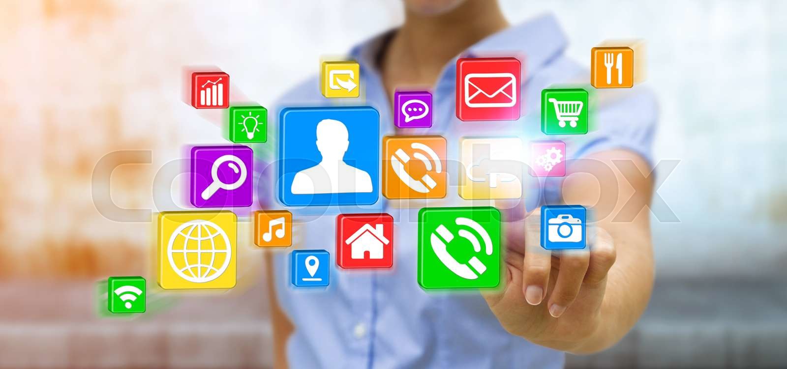 Businesswoman using modern digital icon application | Stock image ...