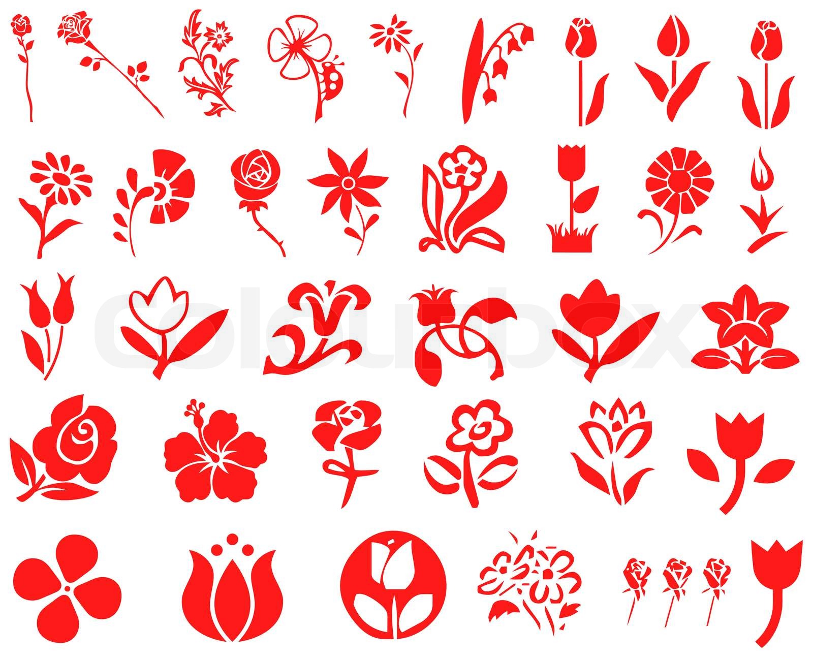 red flower icons - vector icon set | Stock vector | Colourbox